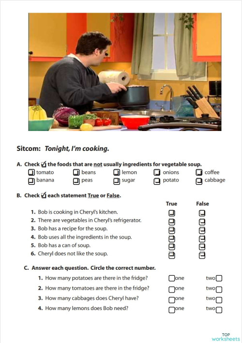 Sitcom - Tonight I'm Cooking. Interactive worksheet | TopWorksheets
