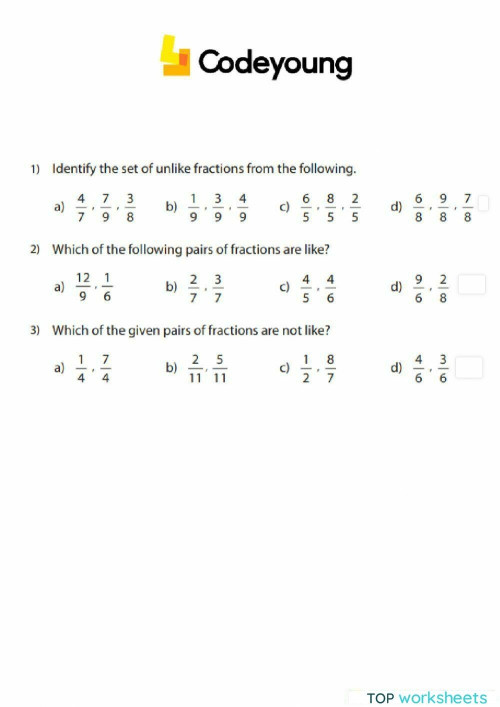 Types of Fractions Concept HW. Interactive worksheet | TopWorksheets