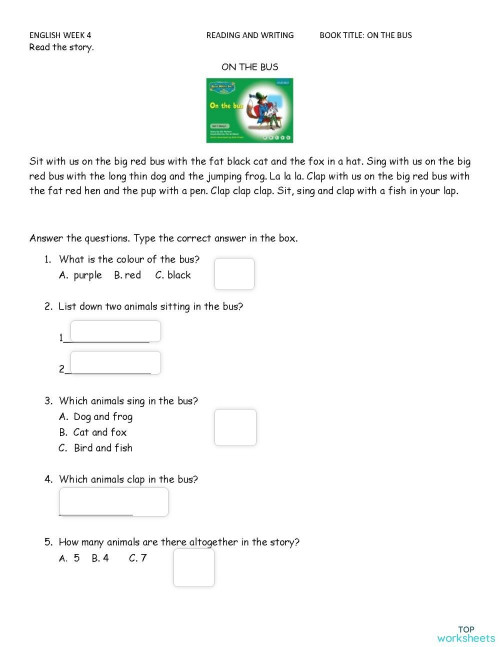 Week 4 On the Bus. Interactive worksheet | TopWorksheets