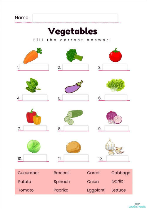 Vegetables. Interactive worksheet | TopWorksheets