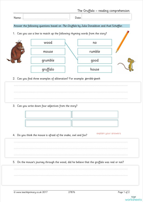 The Gruffalo reading comprehension. Interactive worksheet | TopWorksheets