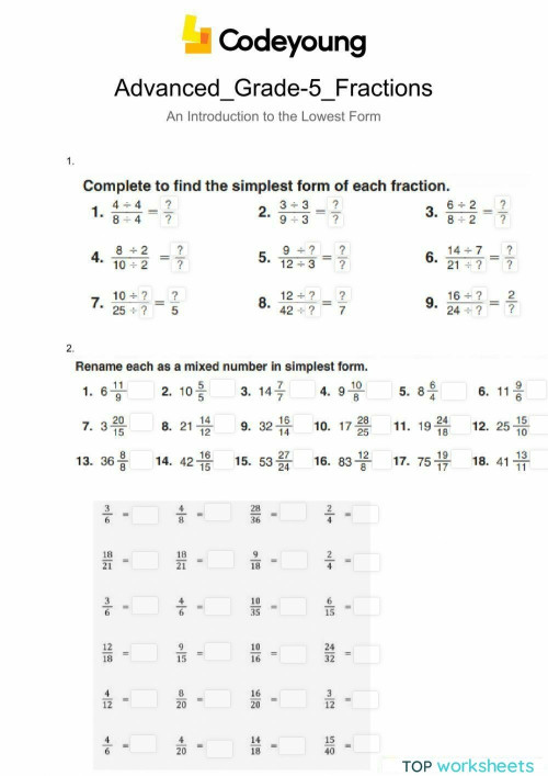 Advanced-An Introduction to the Lowest Form. Interactive worksheet ...