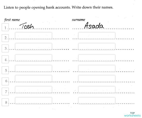 Learn to listen names. Interactive worksheet | TopWorksheets