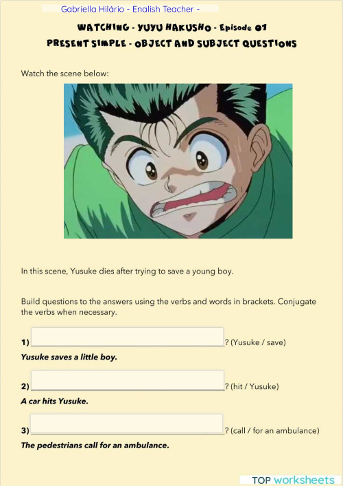 Watching - YuYu Hakusho - Object and Subject Questions. Interactive ...