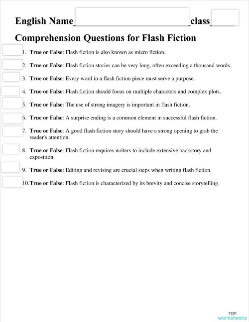 Flash Fiction Inter. Interactive worksheet | TopWorksheets