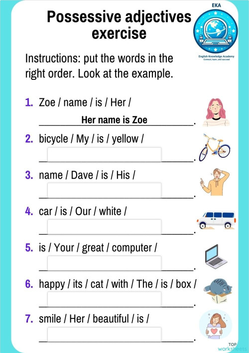 Possessive adjectives exercise. Interactive worksheet | TopWorksheets