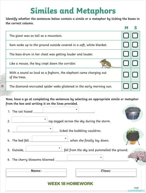 Similes and Metaphors. Interactive worksheet | TopWorksheets