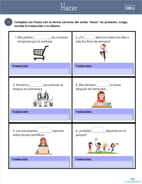 Verbo Hacer. Ficha interactiva | TopWorksheets