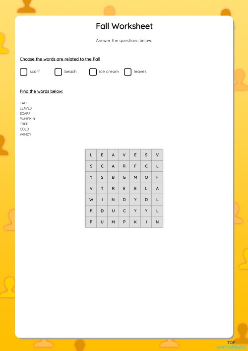 Fall Worksheet. Interactive worksheet | TopWorksheets