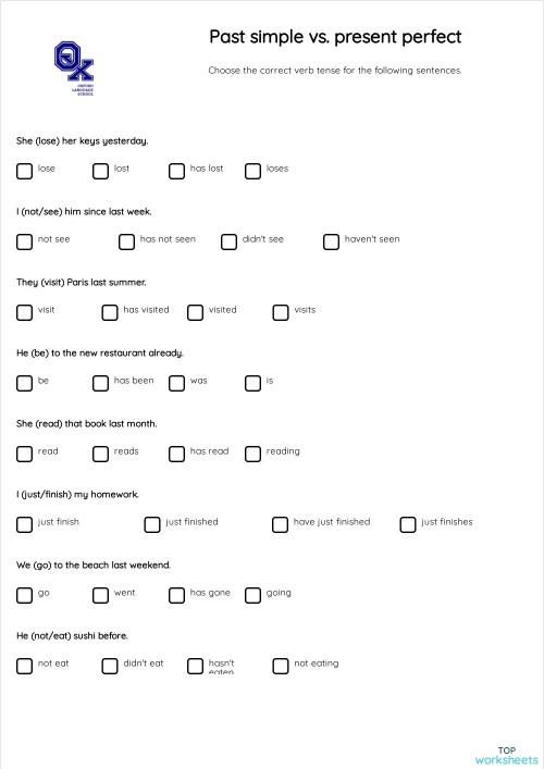 Past simple vs. present perfect. Interactive worksheet | TopWorksheets