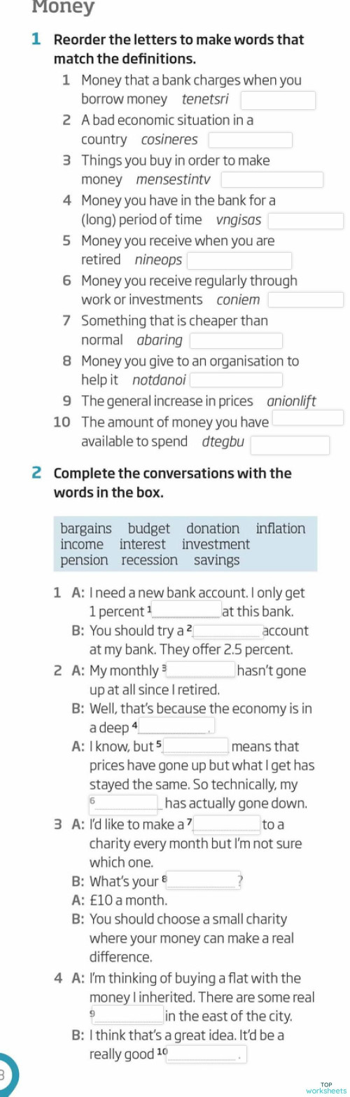 money vocabulary. Interactive worksheet | TopWorksheets