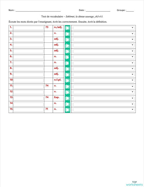 Vocabulaire_SDS_ch.3-4-5. Fiche interactive | TopWorksheets