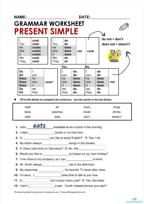 Present simple. Interactive worksheet | TopWorksheets