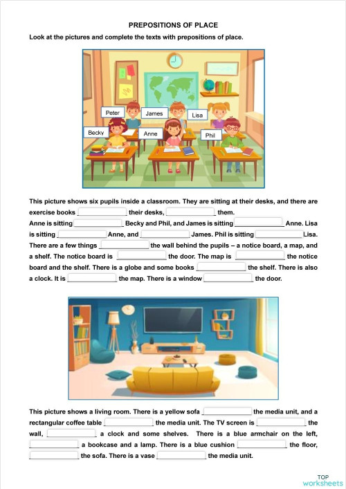 Prepositions of place. Interactive worksheet | TopWorksheets