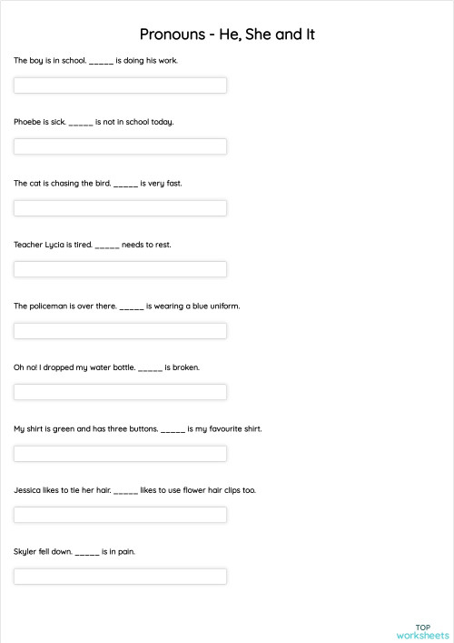Pronouns - He, She and It. Interactive worksheet | TopWorksheets