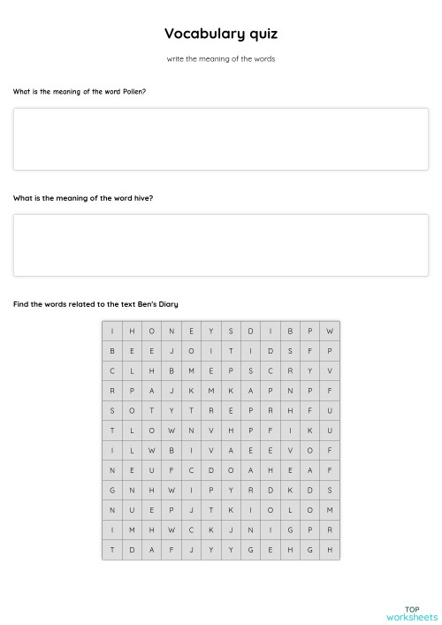 Vocabulary quiz. Interactive worksheet | TopWorksheets