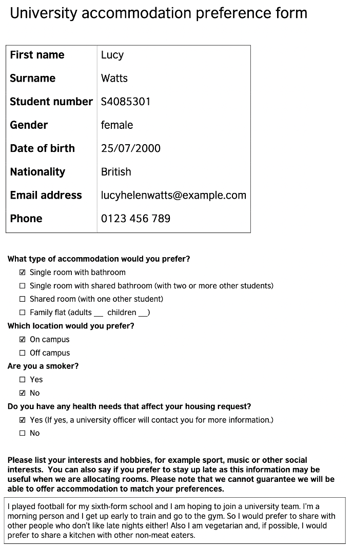 An accommodation form. Interactive worksheet | TopWorksheets