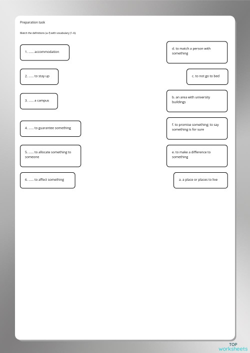 An accommodation form. Interactive worksheet | TopWorksheets