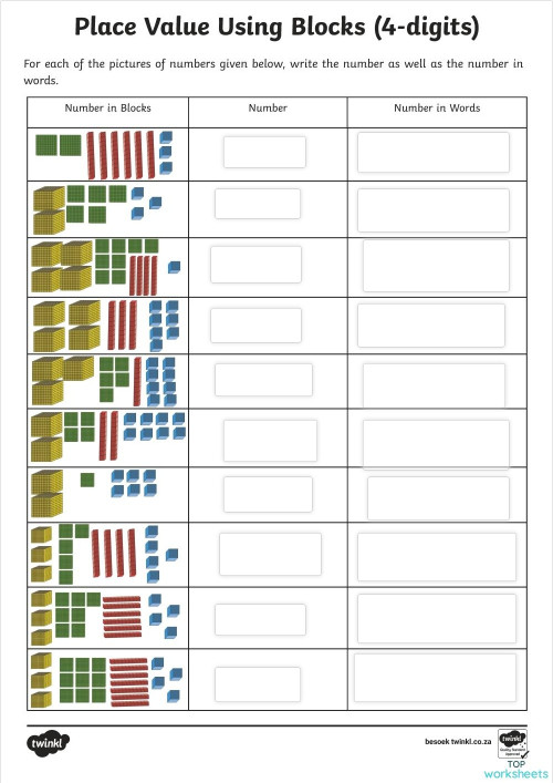 Place value using number blocks. Interactive worksheet | TopWorksheets