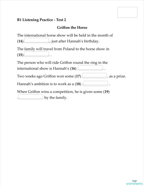 B1 Listening Practice - Test 2. Interactive worksheet | TopWorksheets