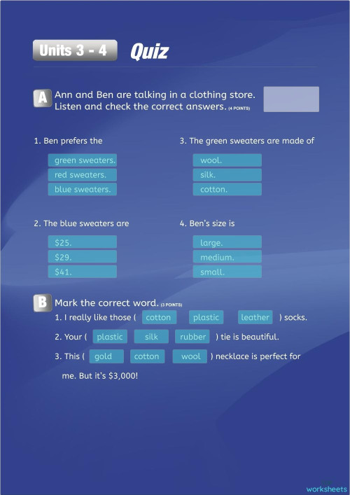 Progress Check Level 1 - Units 3-4. Interactive worksheet | TopWorksheets