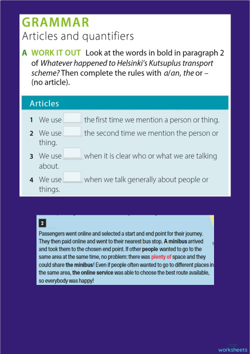 GRAMMAR - Articles & Quantifiers. Interactive worksheet | TopWorksheets