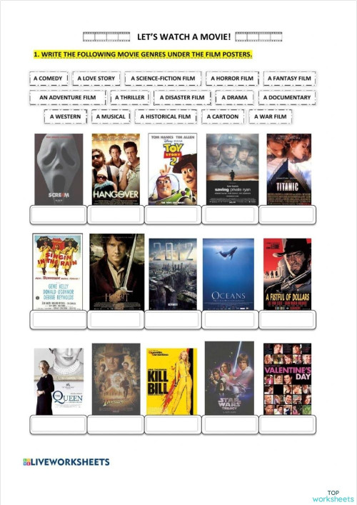 Movie Genres. Interactive worksheet | TopWorksheets