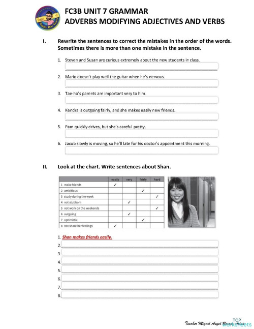 ADVERBS MODIFYING ADJECTIVES AND VERBS. Interactive worksheet ...