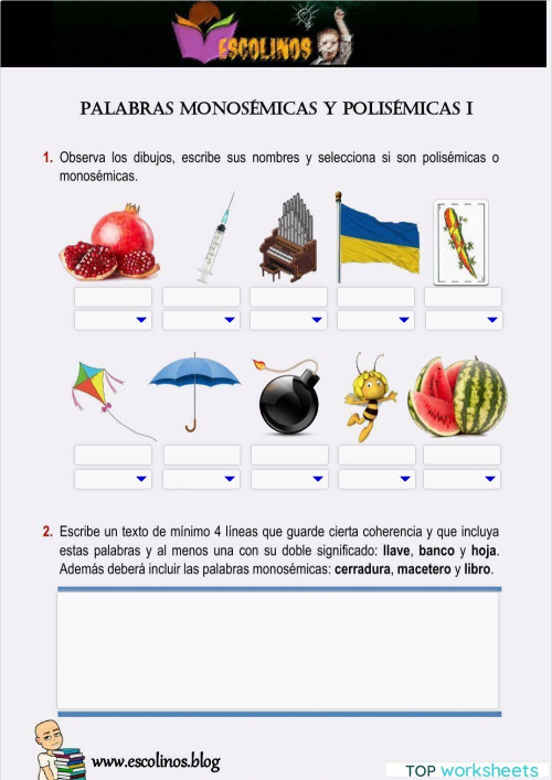 Lengua 5º. Palabras monosémicas y polisémicas I. Ficha interactiva ...