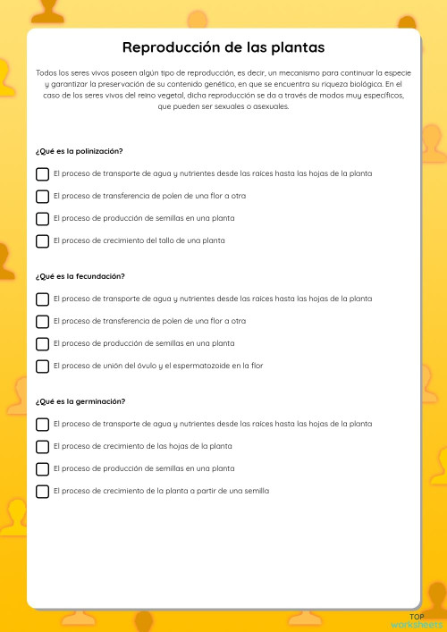 Reproducción de las plantas. Ficha interactiva | TopWorksheets