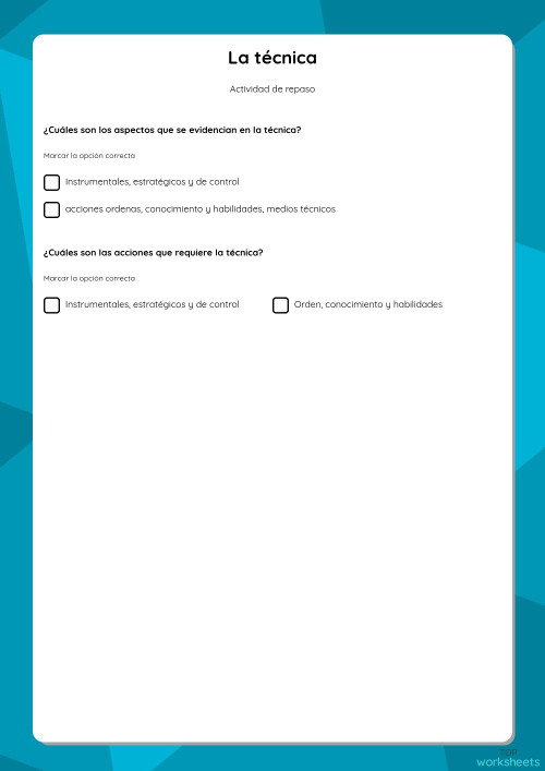 La técnica. Ficha interactiva | TopWorksheets