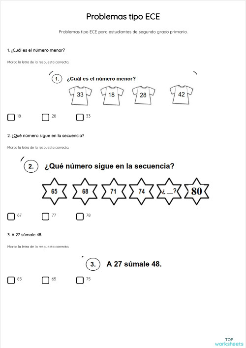 Problemas tipo ECE. Ficha interactiva | TopWorksheets