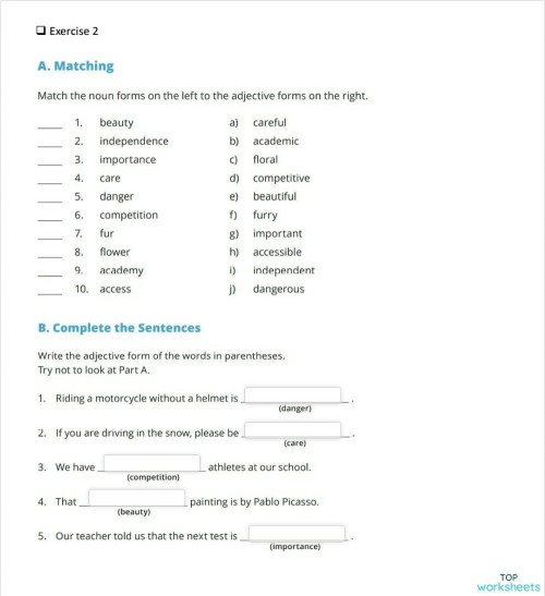 adjectives matching worksheet activity no. 2. Interactive worksheet ...