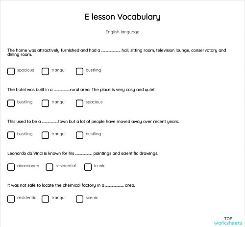 E lesson Vocabulary. Interactive worksheet | TopWorksheets
