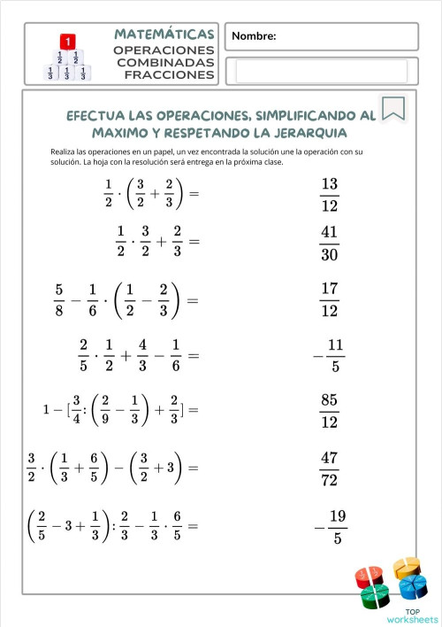 Suma y resta de fracciones. Ficha interactiva | TopWorksheets