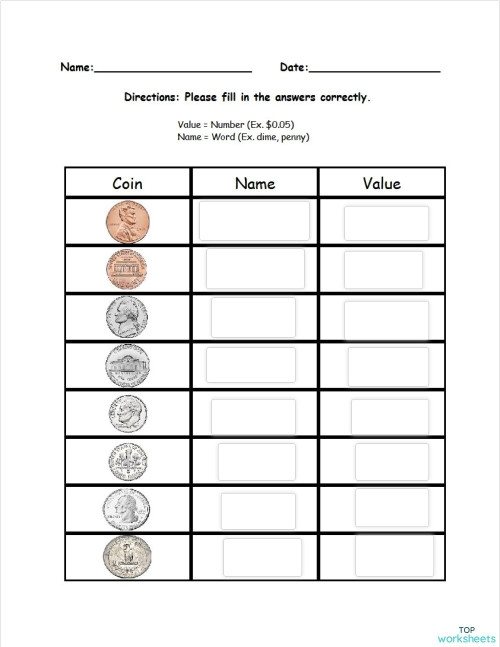 Money Identification - Coins and Bills. Interactive worksheet ...