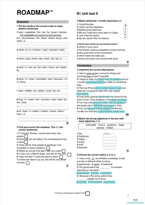 Roadmap B1 - Unit 9. Interactive worksheet | TopWorksheets