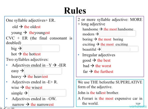 Superlative: :grammar rules. Interactive worksheet | TopWorksheets