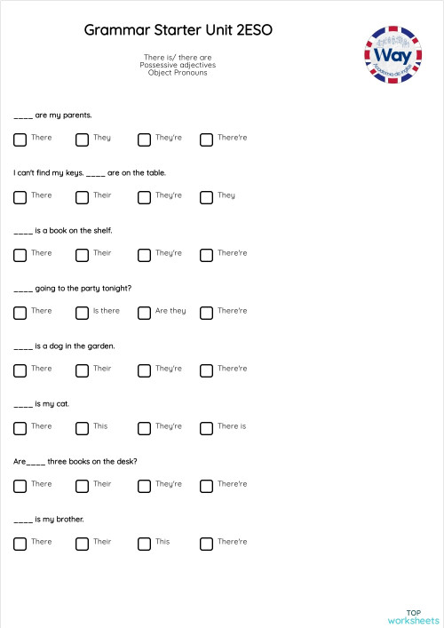 Grammar Starter Unit 2ESO. Interactive worksheet | TopWorksheets