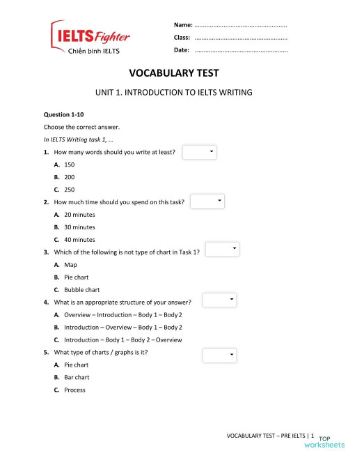 vocab test 6. Interactive worksheet | TopWorksheets