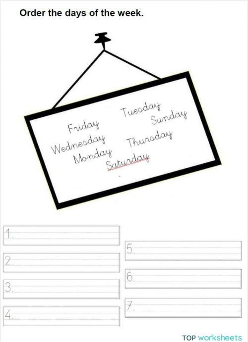 Order the days of the week. Interactive worksheet | TopWorksheets