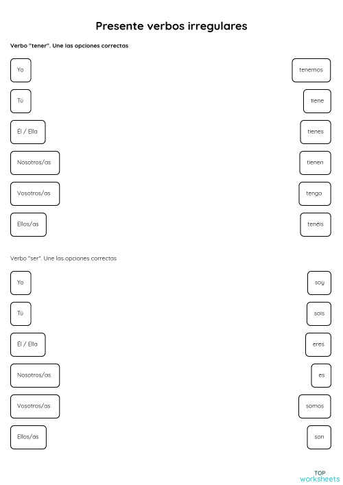 Presente verbos irregulares. Ficha interactiva | TopWorksheets