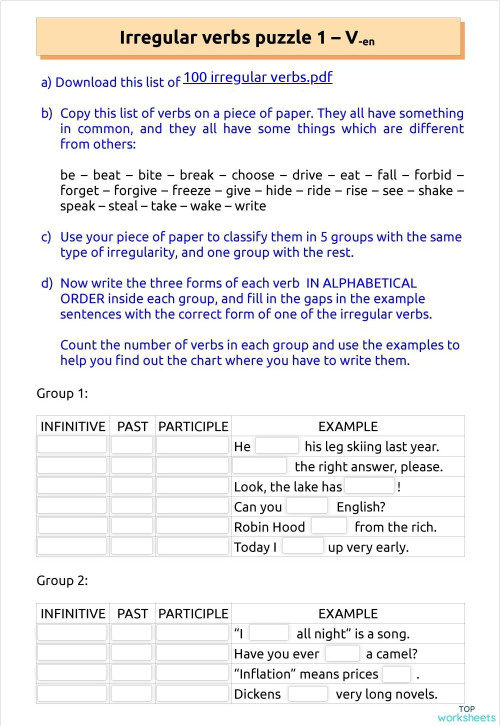 Irregular verbs puzzle 1. Interactive worksheet | TopWorksheets