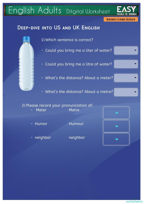 Deep-Dive US and UK English - Teachers Corner. Interactive worksheet ...