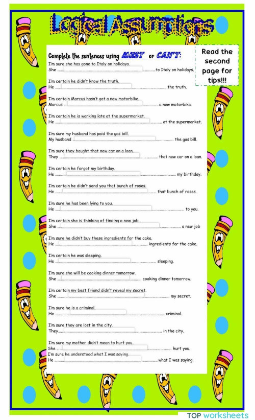 Logical assumptions. Interactive worksheet | TopWorksheets