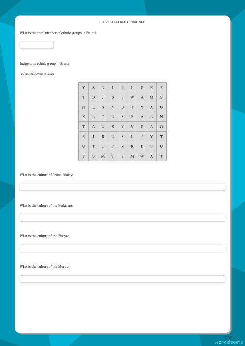 TOPIC 4 PEOPLE OF BRUNEI. Interactive worksheet | TopWorksheets