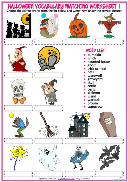 Halloween Vocabulary ใบงานเชิงโต้ตอบ | TopWorksheets