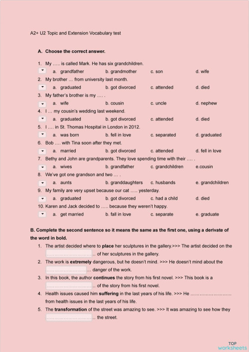 BIE A2+ U2 Topic and Extension Vocabulary. Interactive worksheet ...