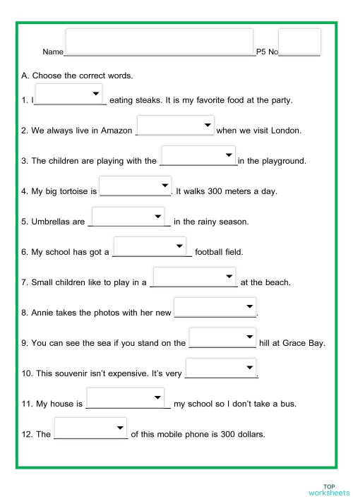 English Vocabulary For P5. Interactive worksheet | TopWorksheets