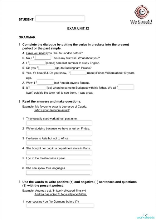 Exam unit 12. Interactive worksheet | TopWorksheets